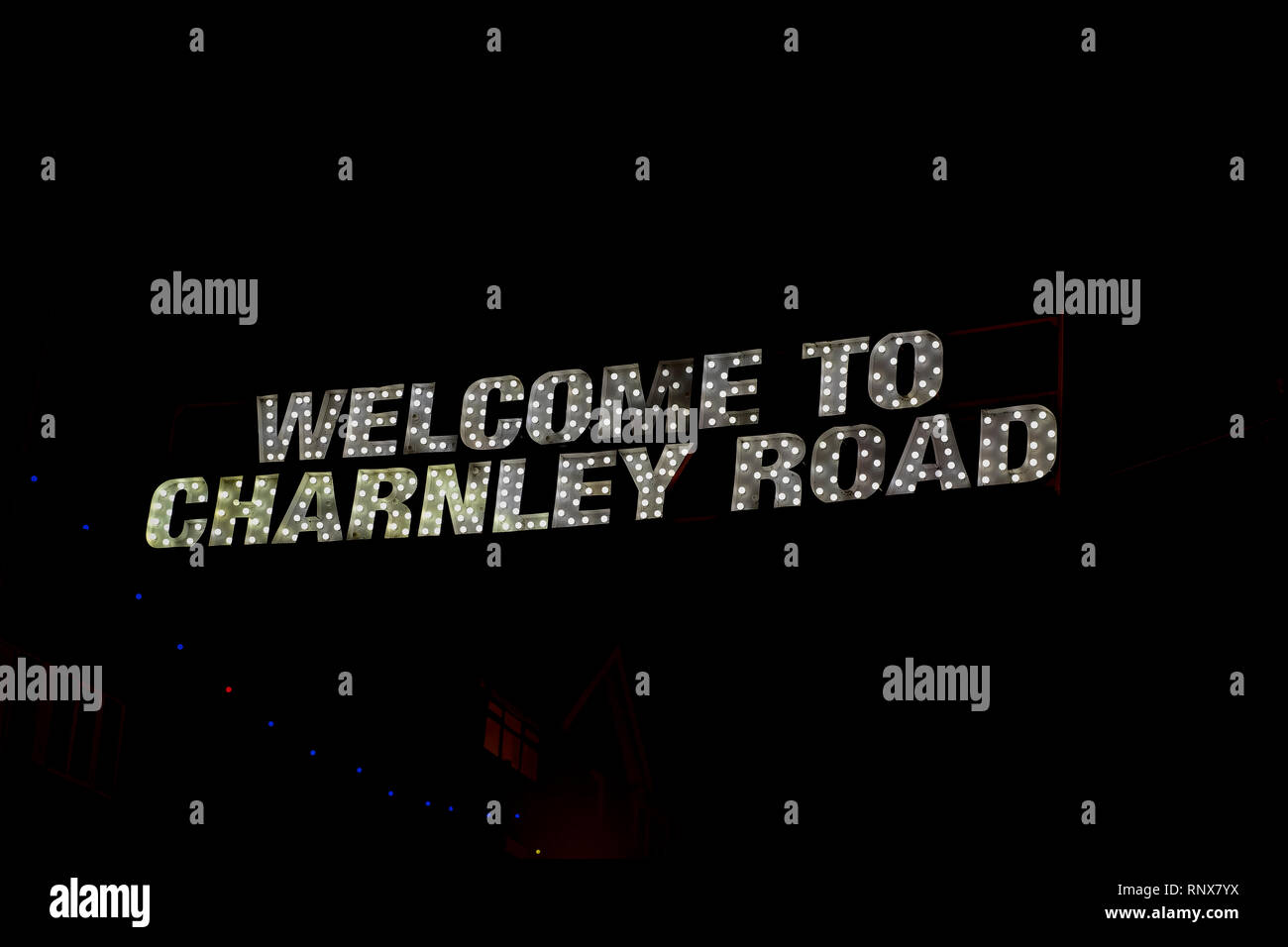 Charnley Road Blackpool Sign at Night Stock Photo - Alamy