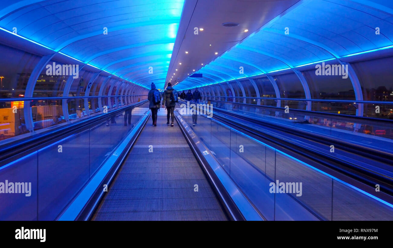 Modern walkway at Manchester airport - MANCHESTER / ENGLAND - JANUARY 1 ...