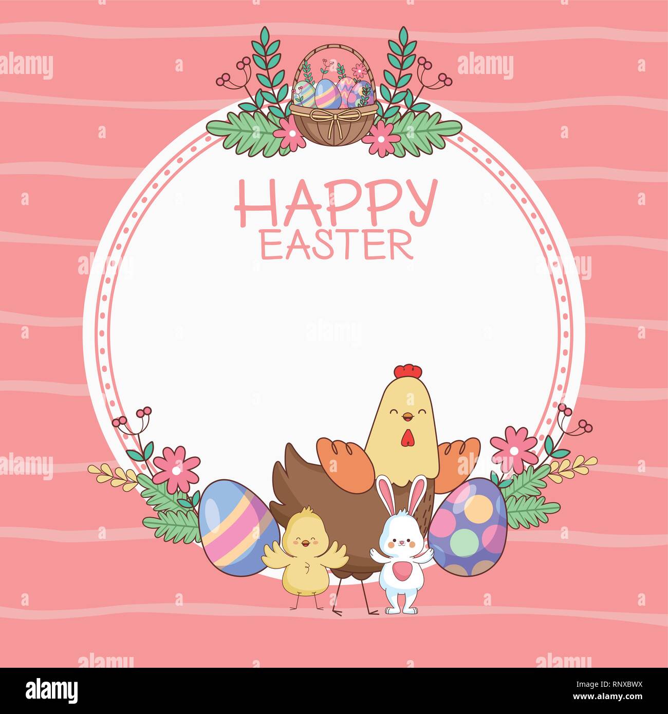 Happy easter round frame with cartoons Stock Vector Image & Art - Alamy