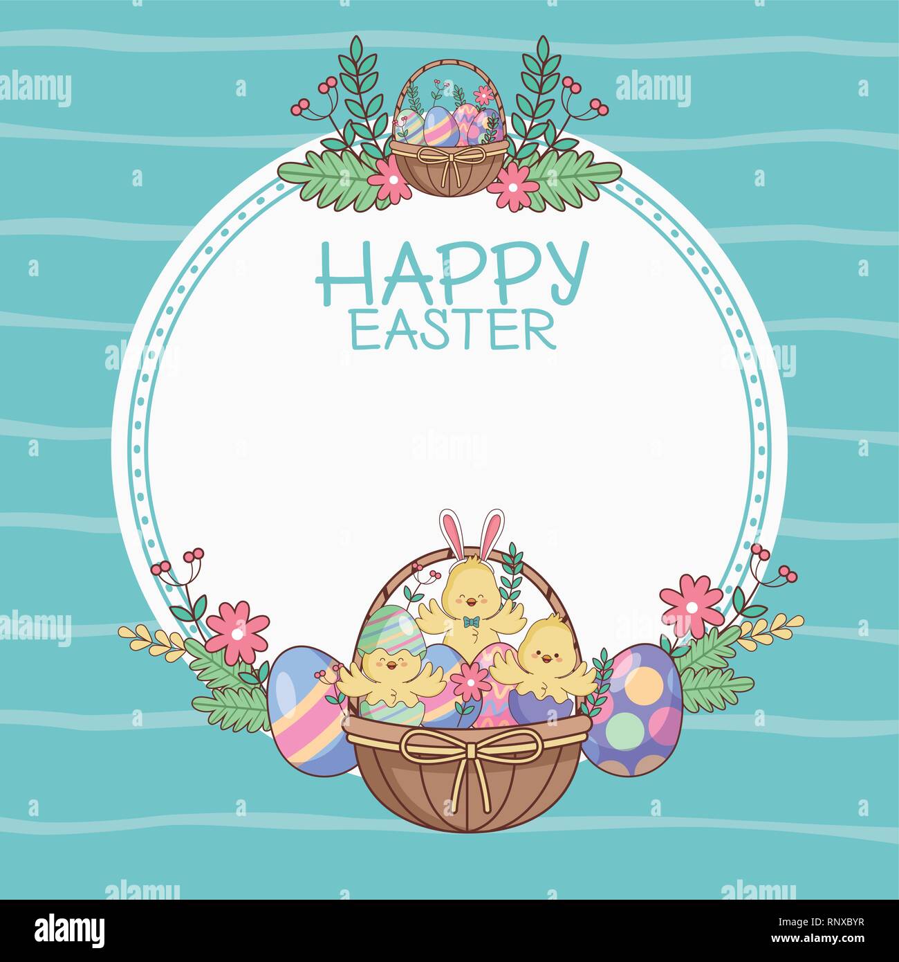 Happy easter round frame with cartoons Stock Vector Image & Art - Alamy
