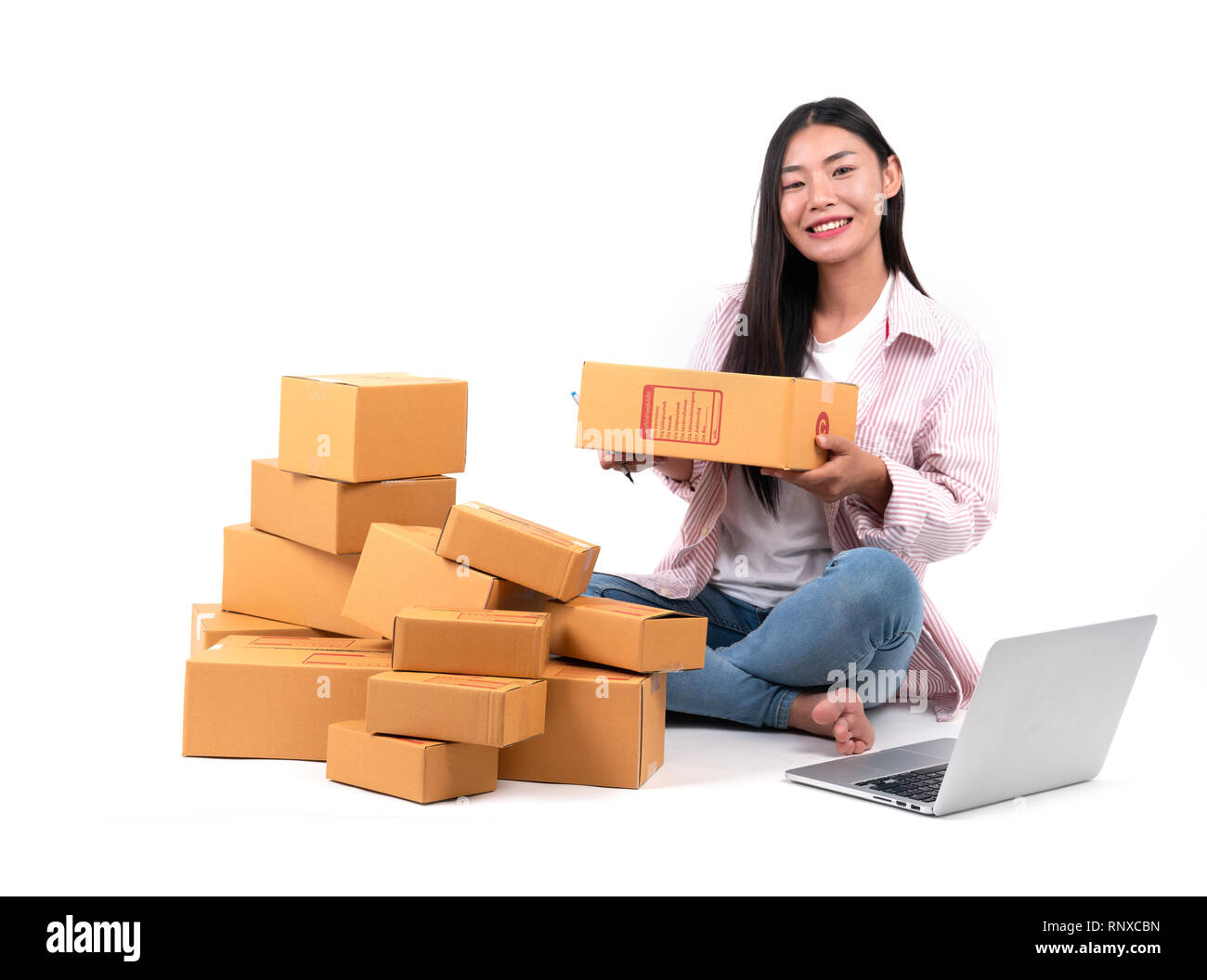 Woman shopping at home online Cut Out Stock Images & Pictures - Alamy