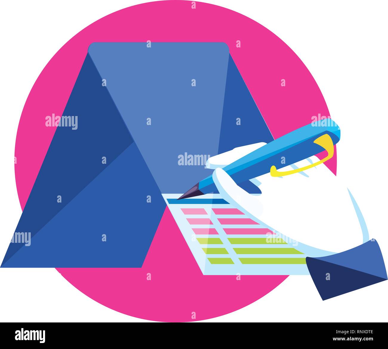 document with statistics graphic and pen ink vector illustration design ...