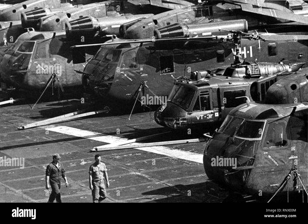 CH-53s and UH-1E on USS Hancock (CVA-19) 1975 Stock Photo - Alamy