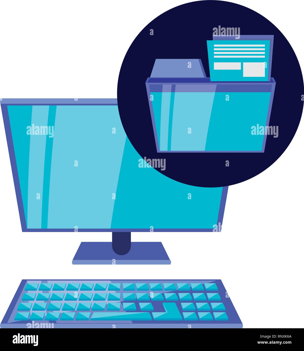 desktop computer with document and folder vector illustration design ...