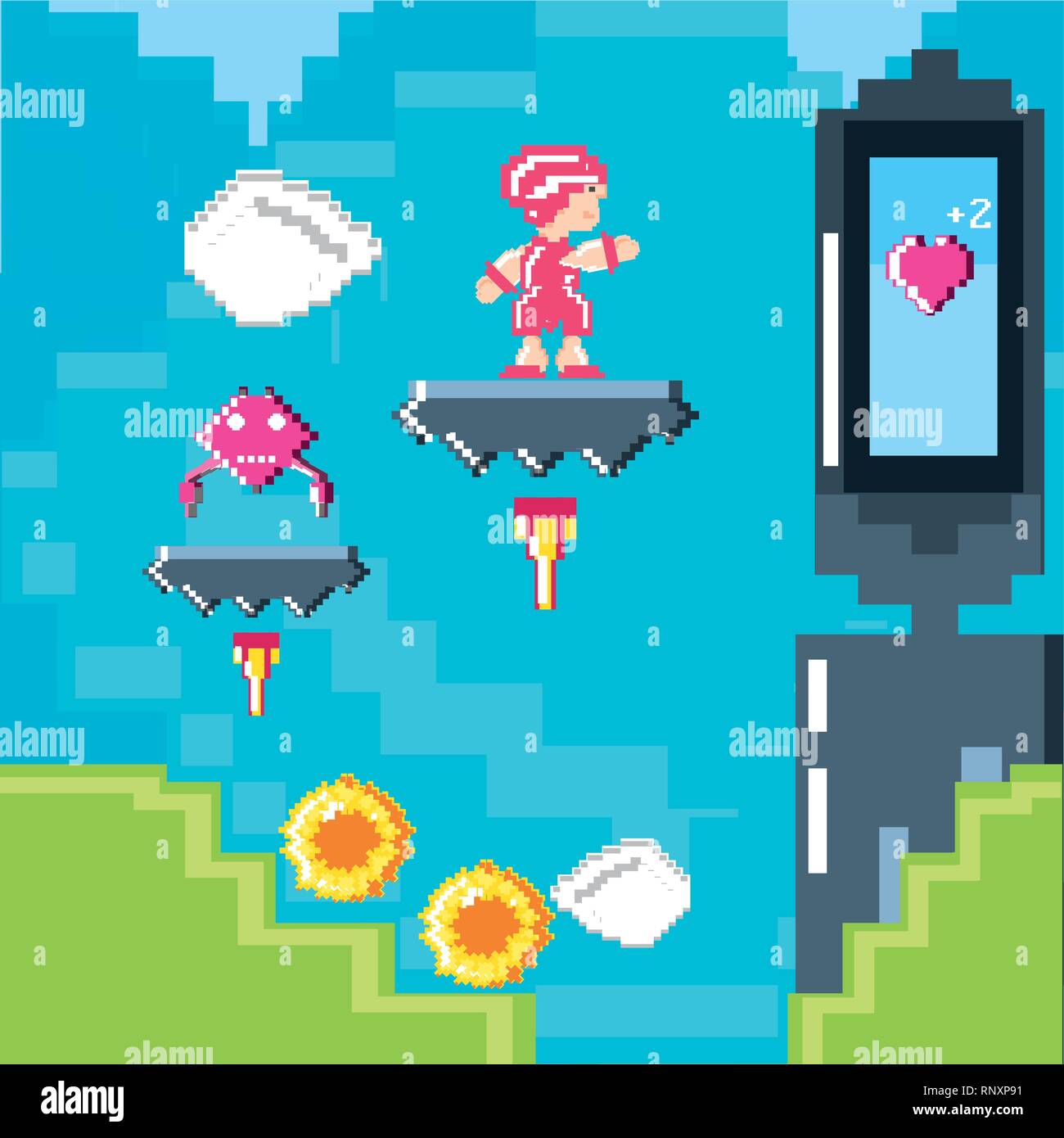 classic video game scene with warrior vector illustration design Stock ...