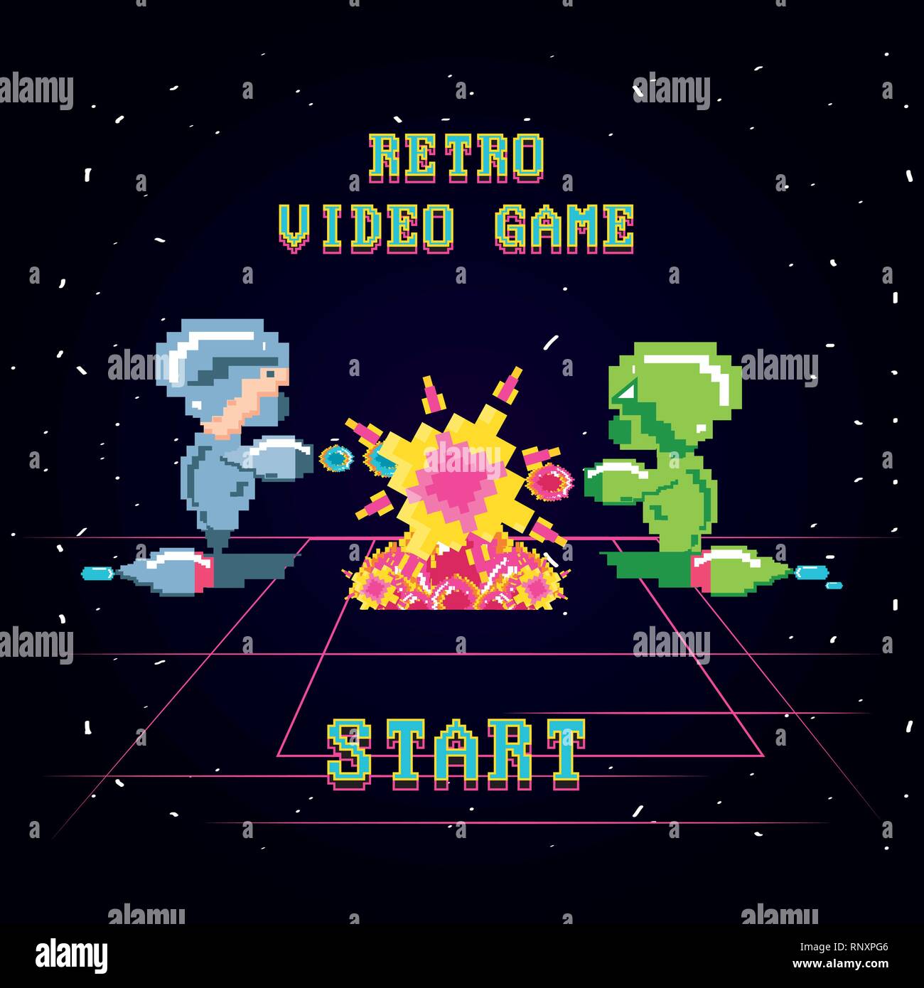 classic video game scene with warriors fight vector illustration design ...