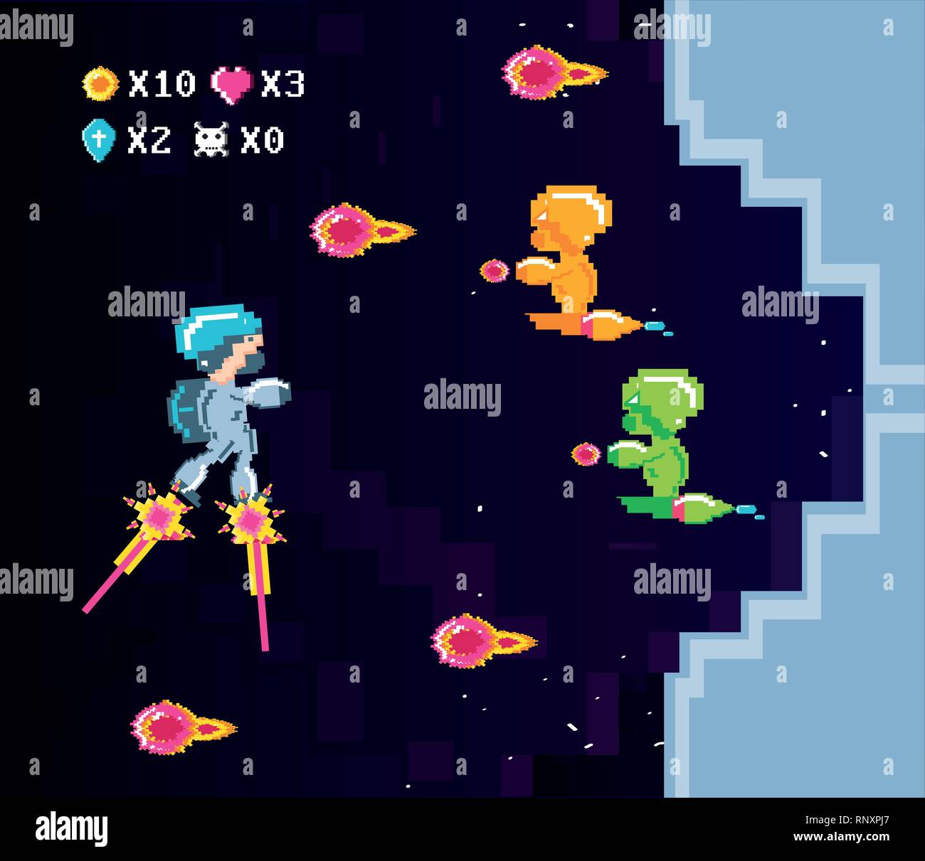 classic video game scene with warriors fight vector illustration design ...