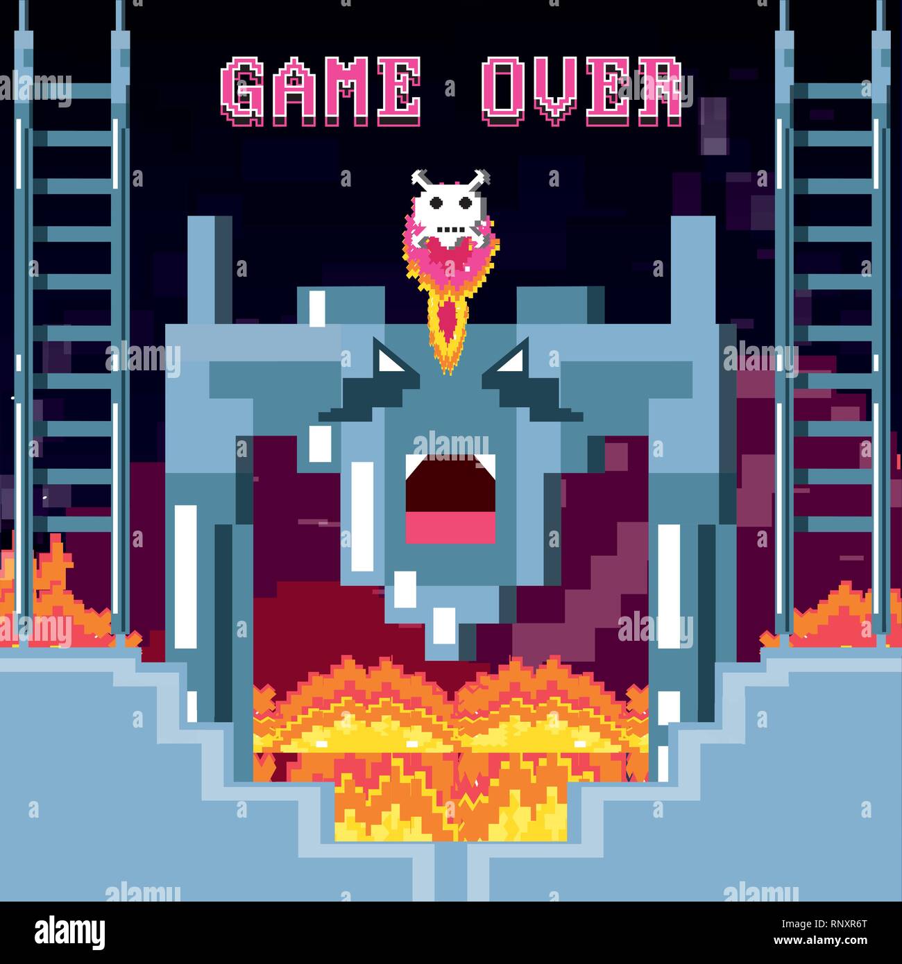 classic video game scene with flame character vector illustration ...