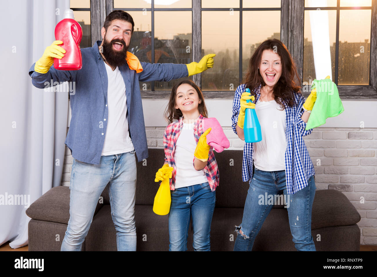 Cleaning together easier and more fun. Family care about cleanliness ...