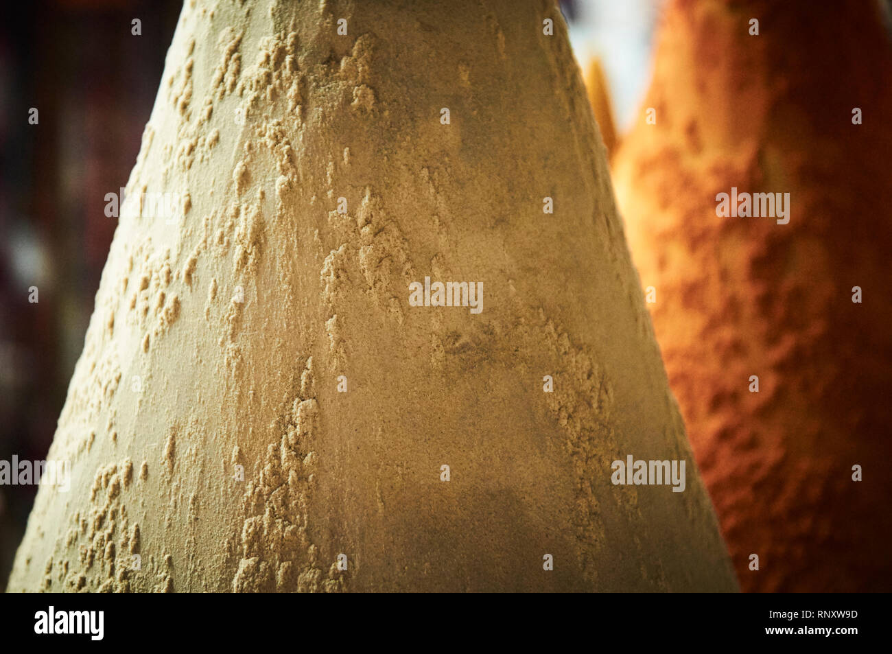 Spice and herb cone piles in a market stall in Marrakech Stock Photo ...