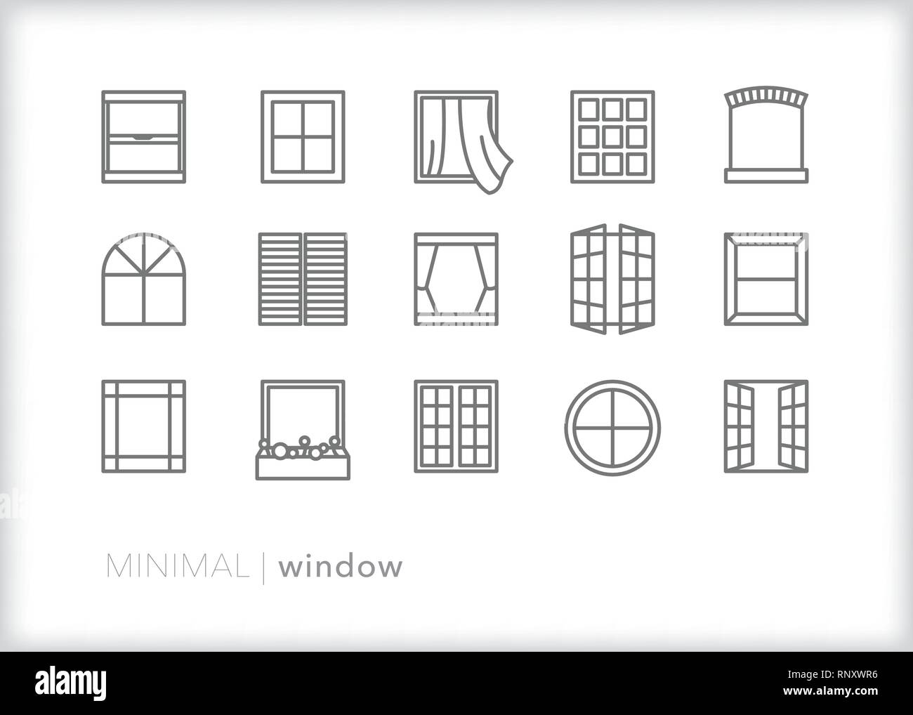 Set of 15 window line icons for home and office architecture Stock ...
