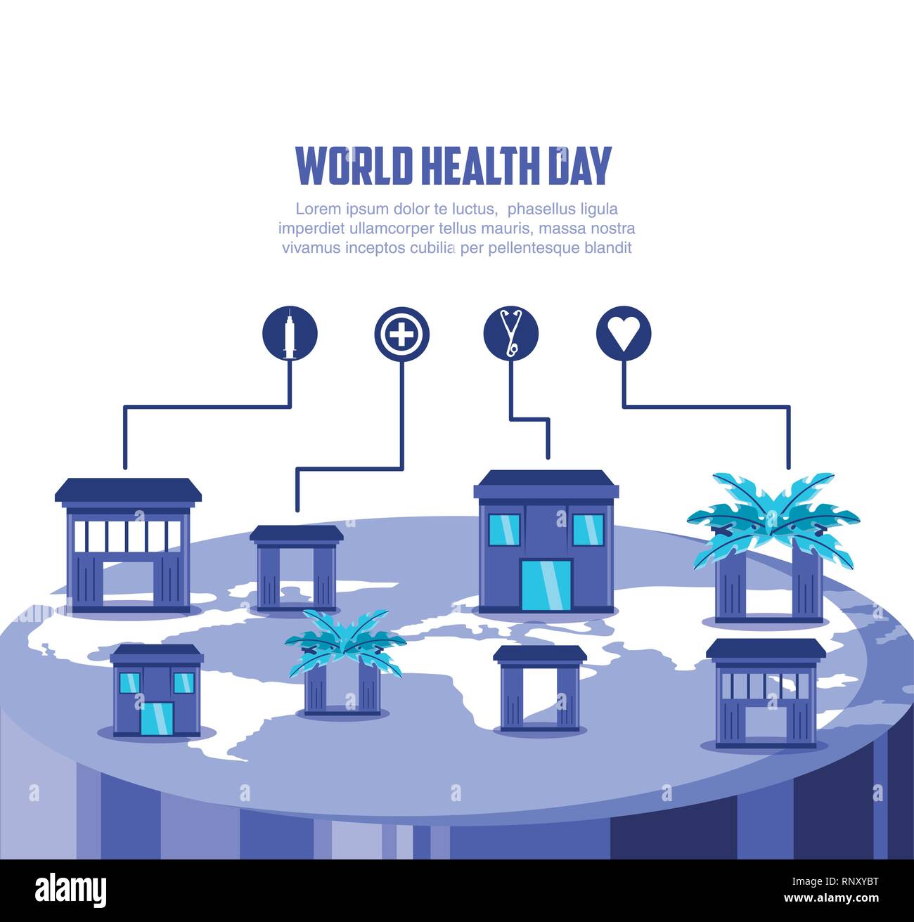 world health day card with planet and icons vector illustration design ...