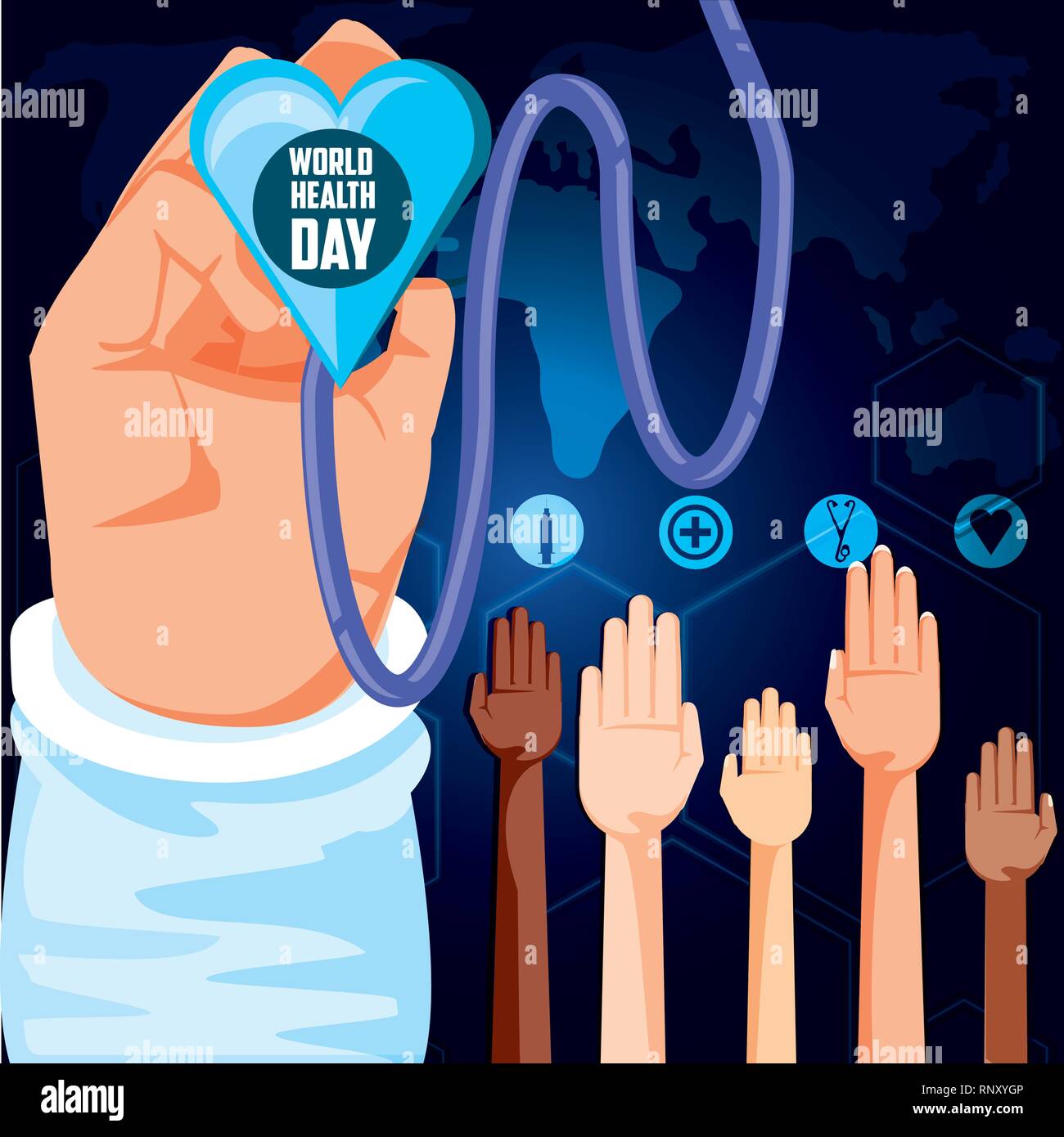 world health day card with hands vector illustration design Stock ...