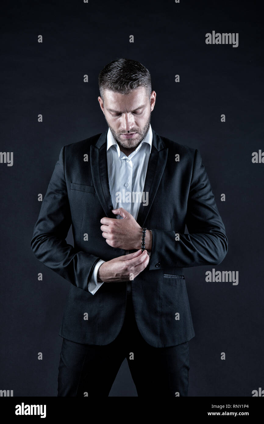 Man in formal outfit on black background. Businessman or ceo fashion ...
