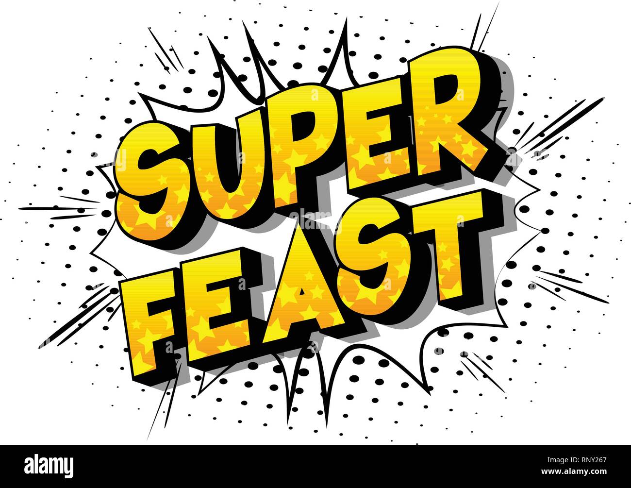 Super Feast - Vector illustrated comic book style phrase on abstract ...