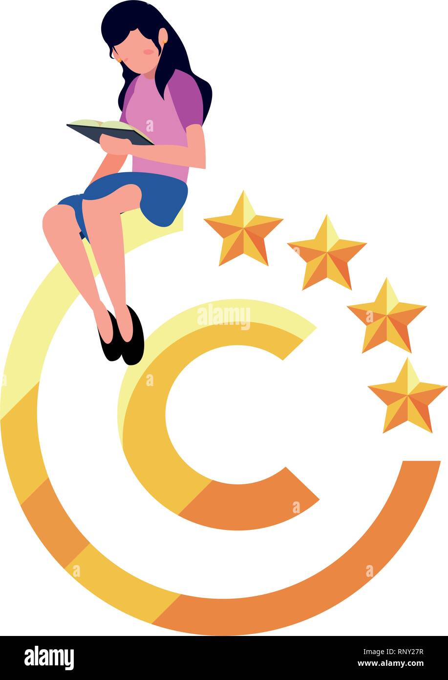 woman reading book on sign copyright protection of intellectual vector ...