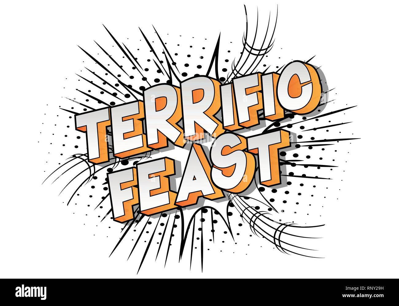 Terrific Feast - Vector illustrated comic book style phrase on abstract ...