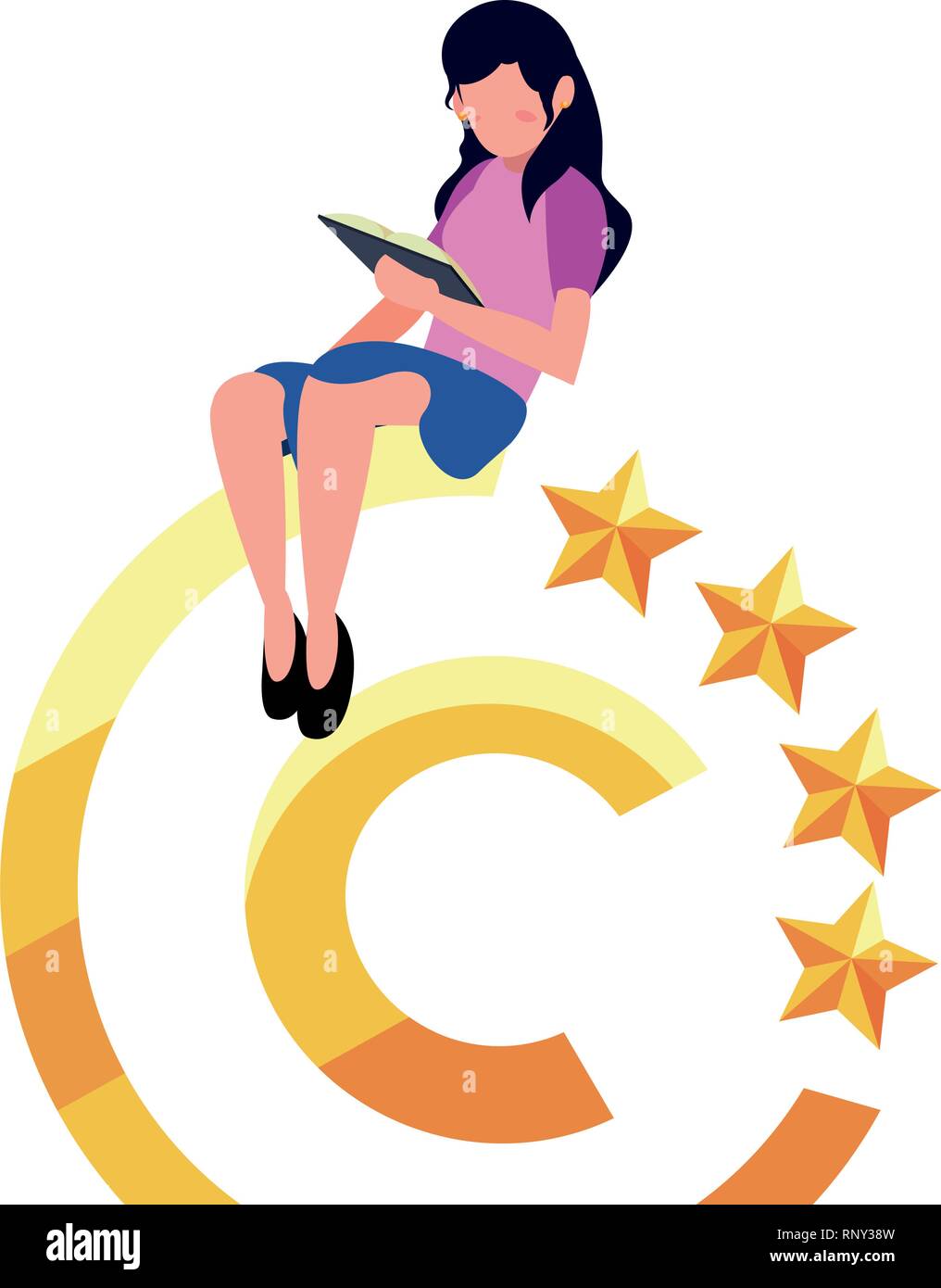 woman reading book on sign copyright protection of intellectual vector ...