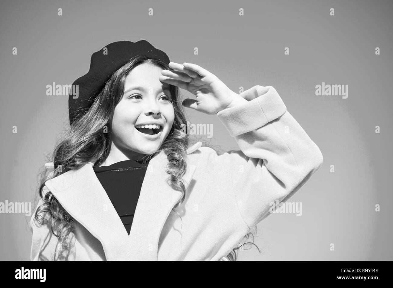 Hat accessory french fashion detail. Kid girl bright hat beret. Autumn ...