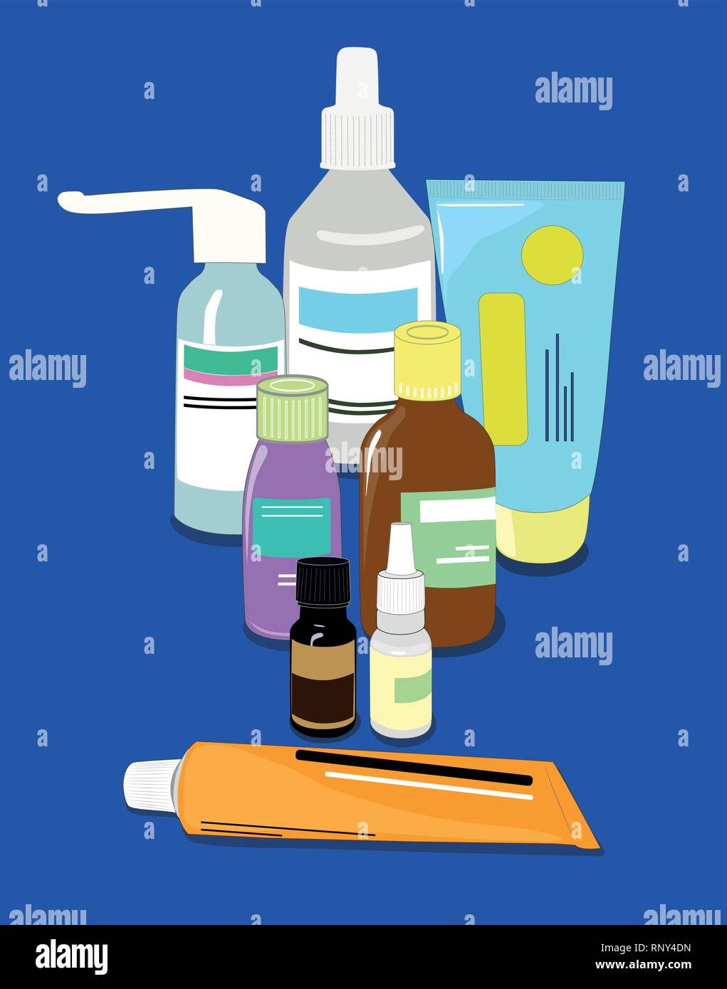 Medical preparation. Bottles, tube. Pharmaceutical concept. The poster ...