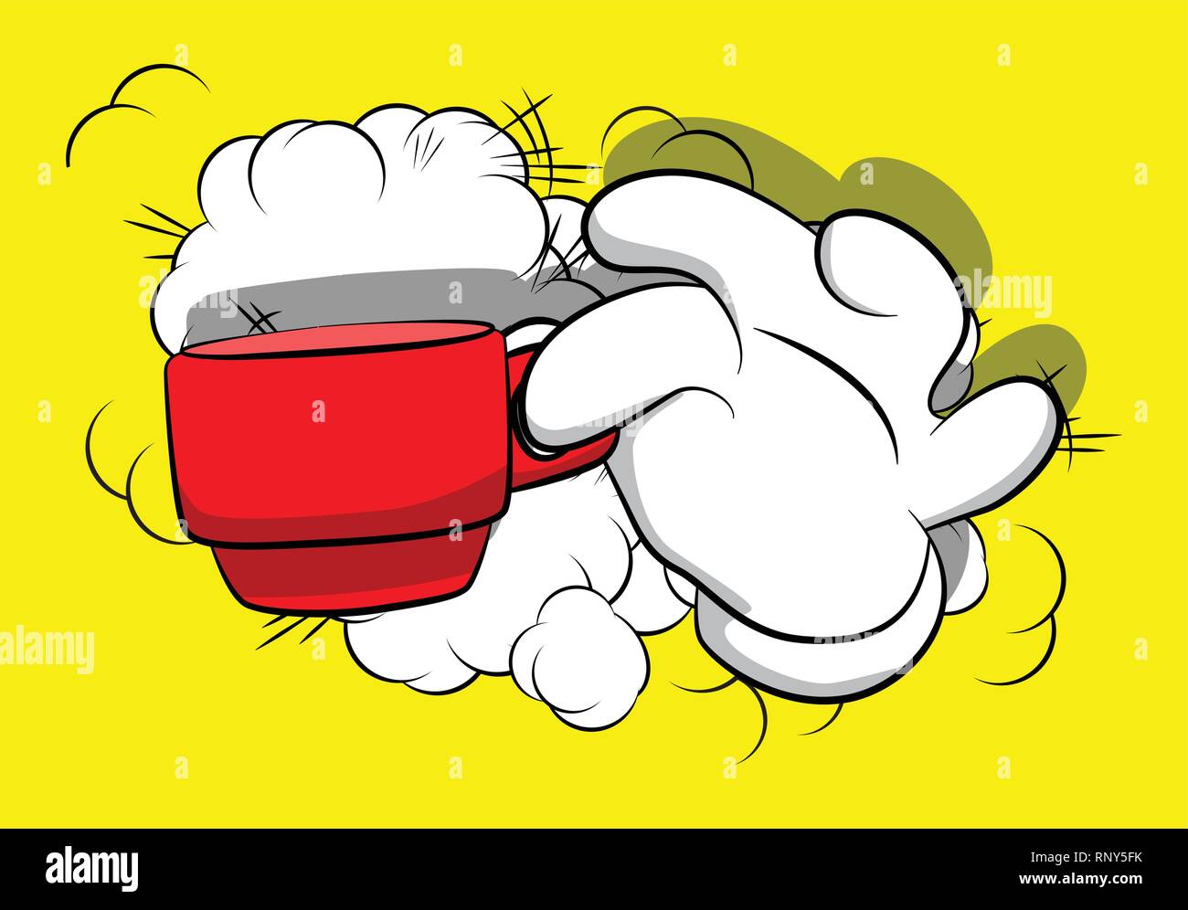 Vector cartoon hand holding a cup of coffee. Illustrated hand gesture ...