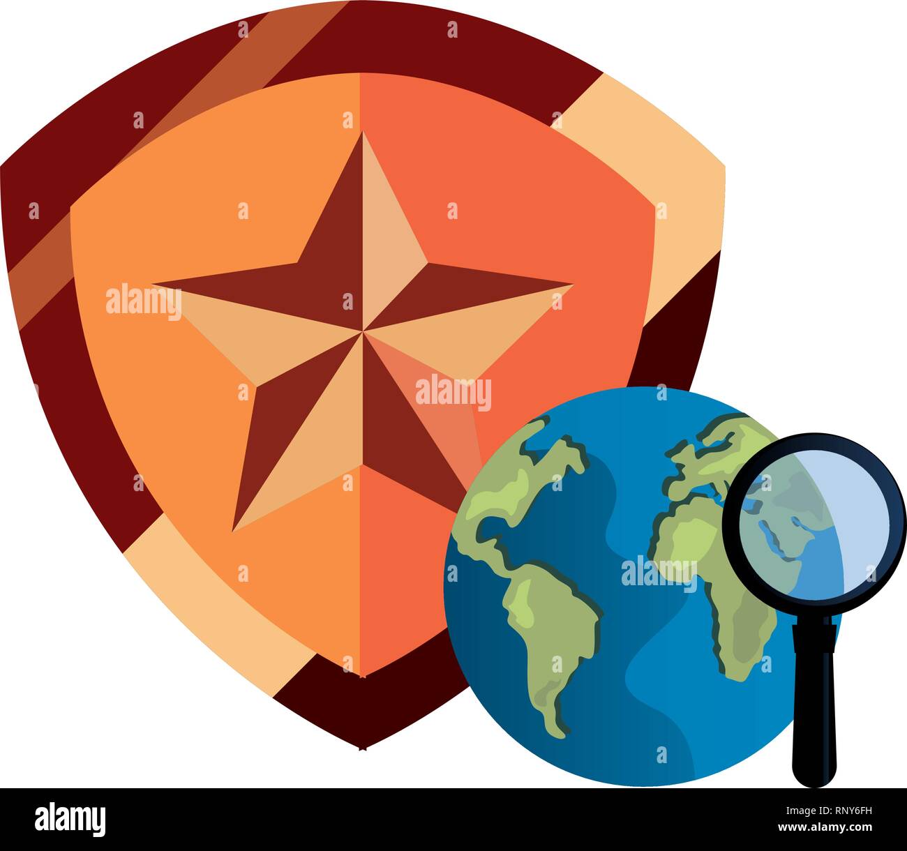 world magnifying glass shield copyright protection vector illustration ...