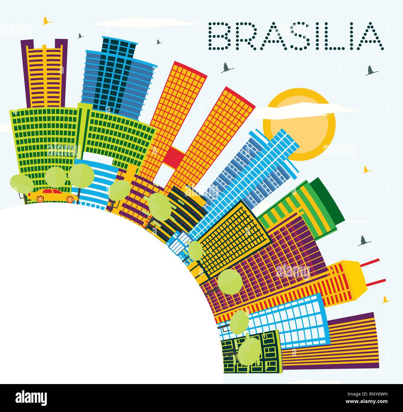 Brasilia Brazil City Skyline with Color Buildings, Blue Sky and Copy ...