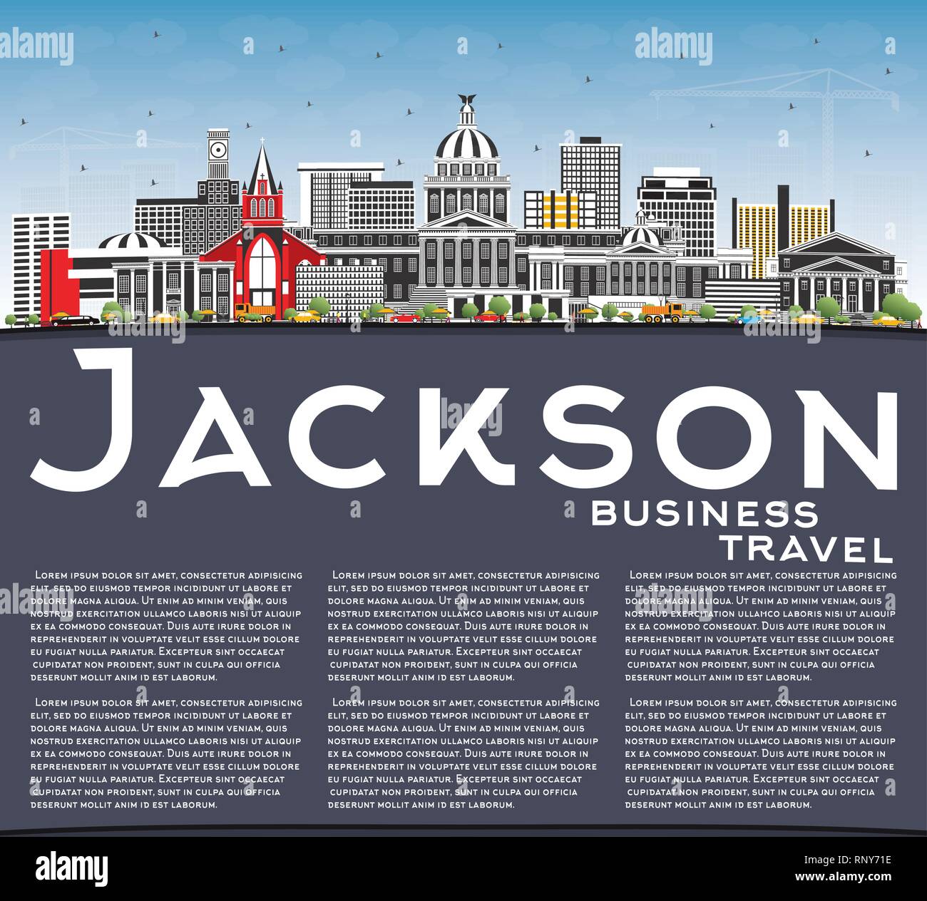 Jackson Mississippi City Skyline with Gray Buildings, Blue Sky and Copy ...