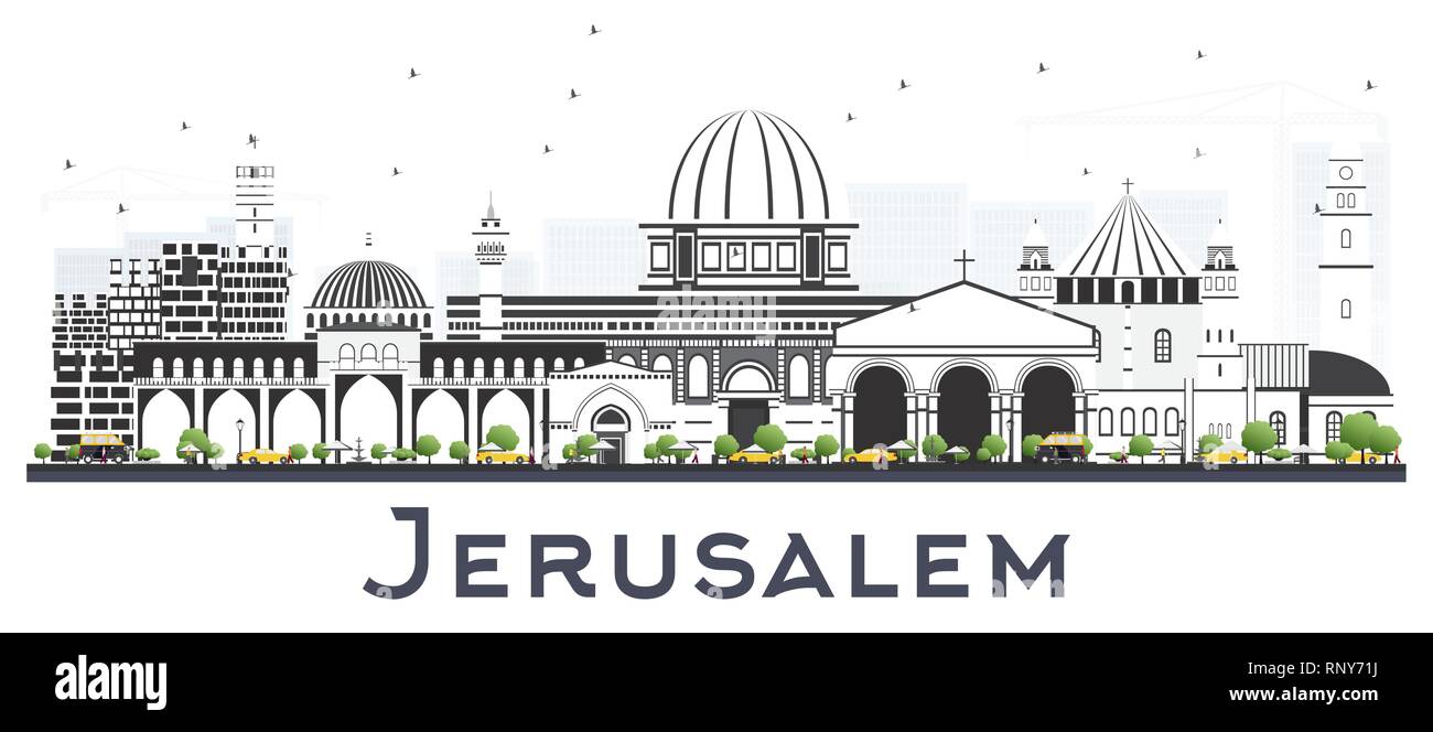 Jerusalem Israel Skyline with Gray Buildings Isolated on White. Vector ...
