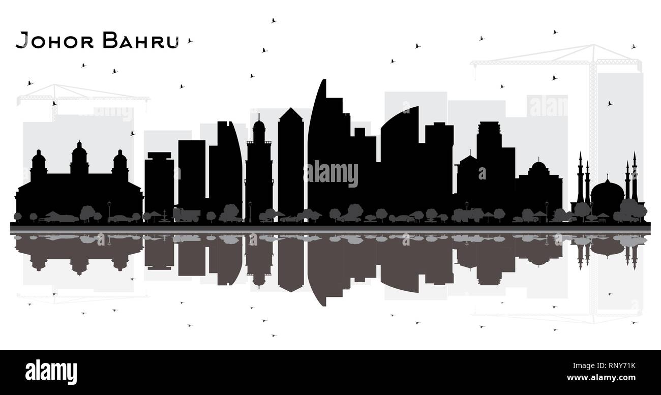 Johor Bahru Malaysia City Skyline Silhouette with Black Buildings and ...