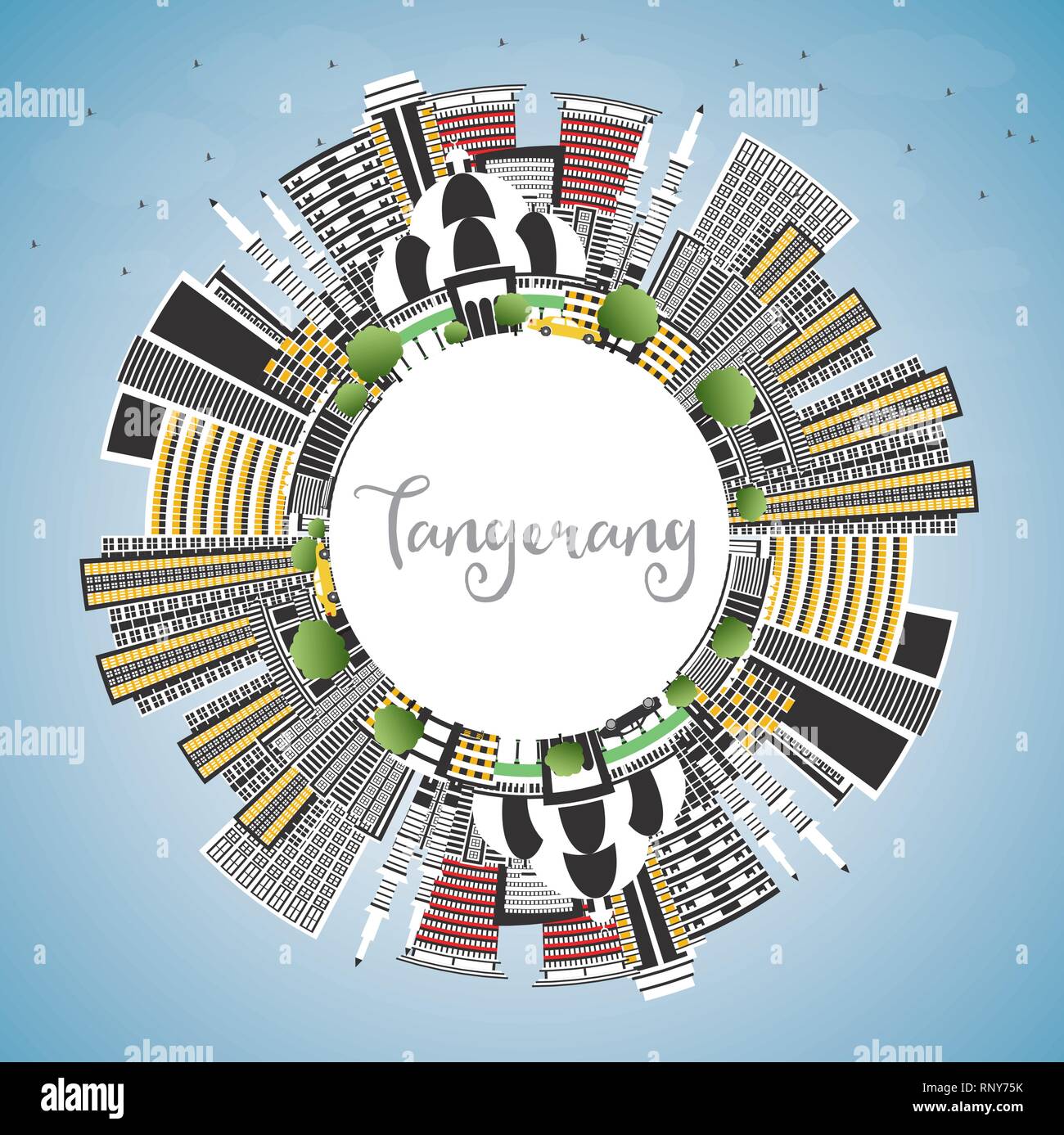 Tangerang Indonesia City Skyline with Gray Buildings, Blue Sky and Copy ...