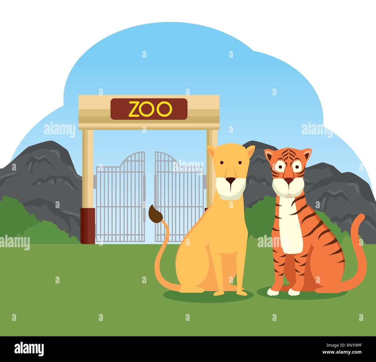 tiger and lion wild animal in the zoo reserve vector illustration Stock ...