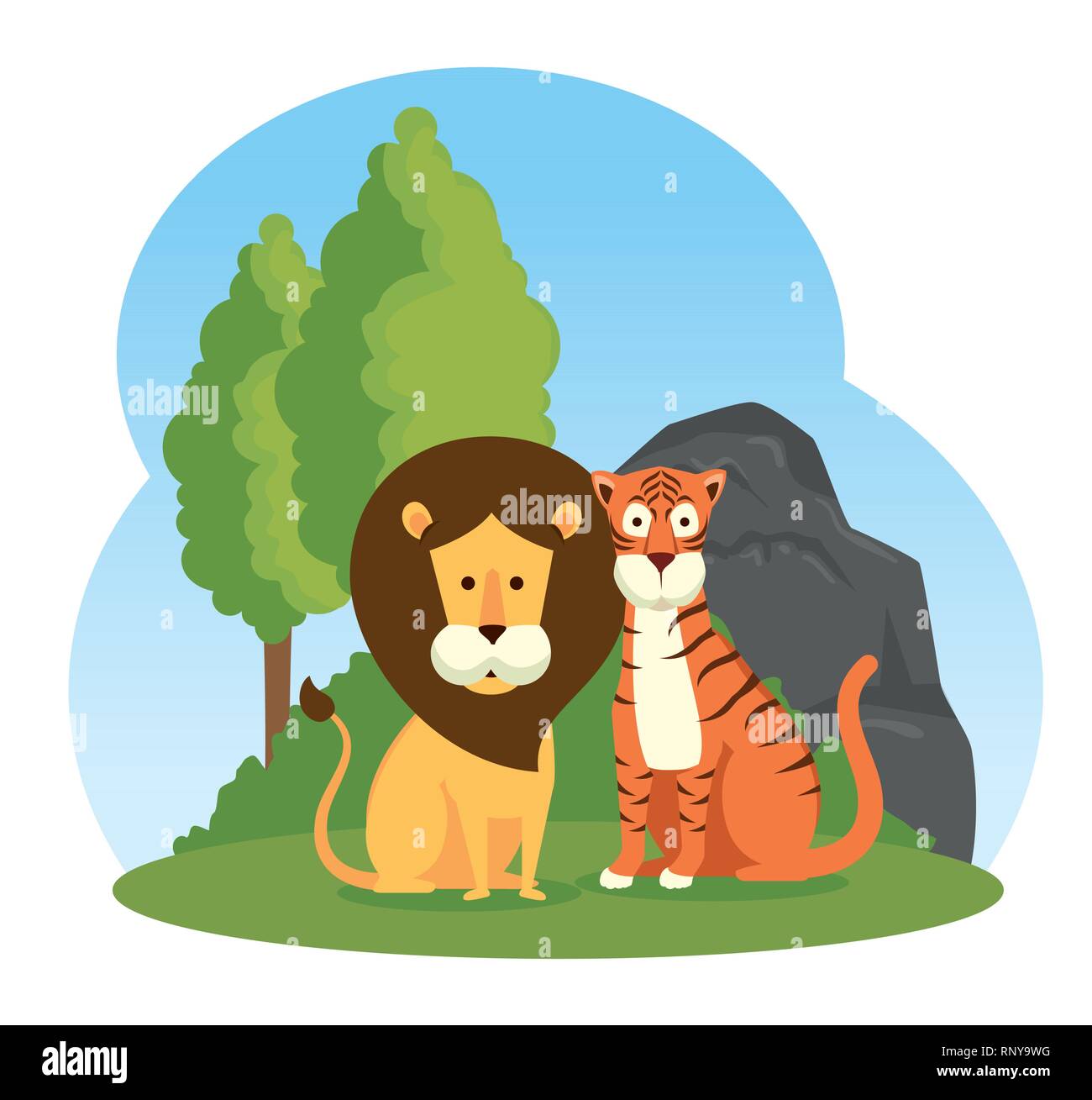 lion and tiger wild animals reserve vector illustration Stock Vector ...