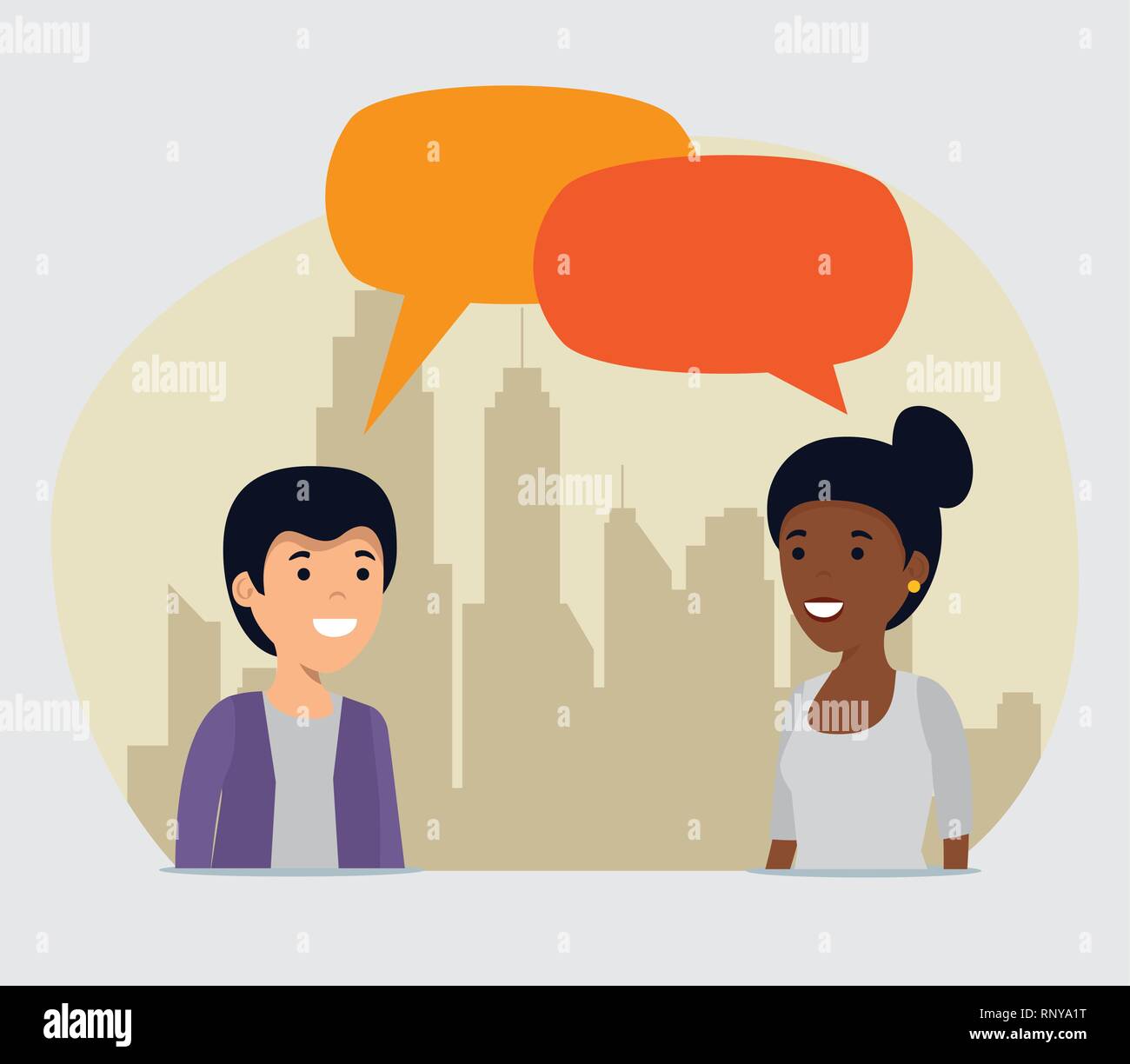 boy and girl with chat bubble message vector illustration Stock Vector ...