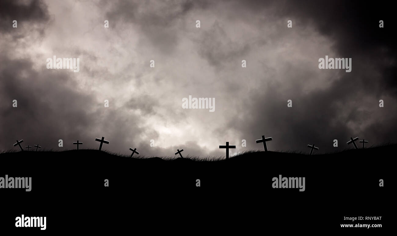 Rain clouds on Christian crosses graves Stock Photo - Alamy