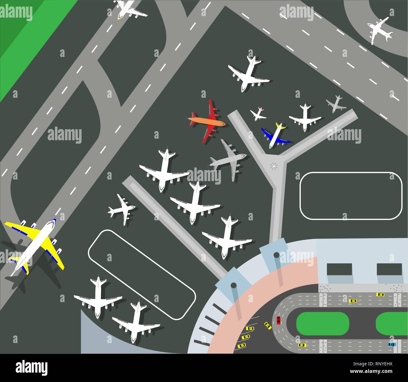 Horizontal banner with airplane taxiing and preparing for take off on ...