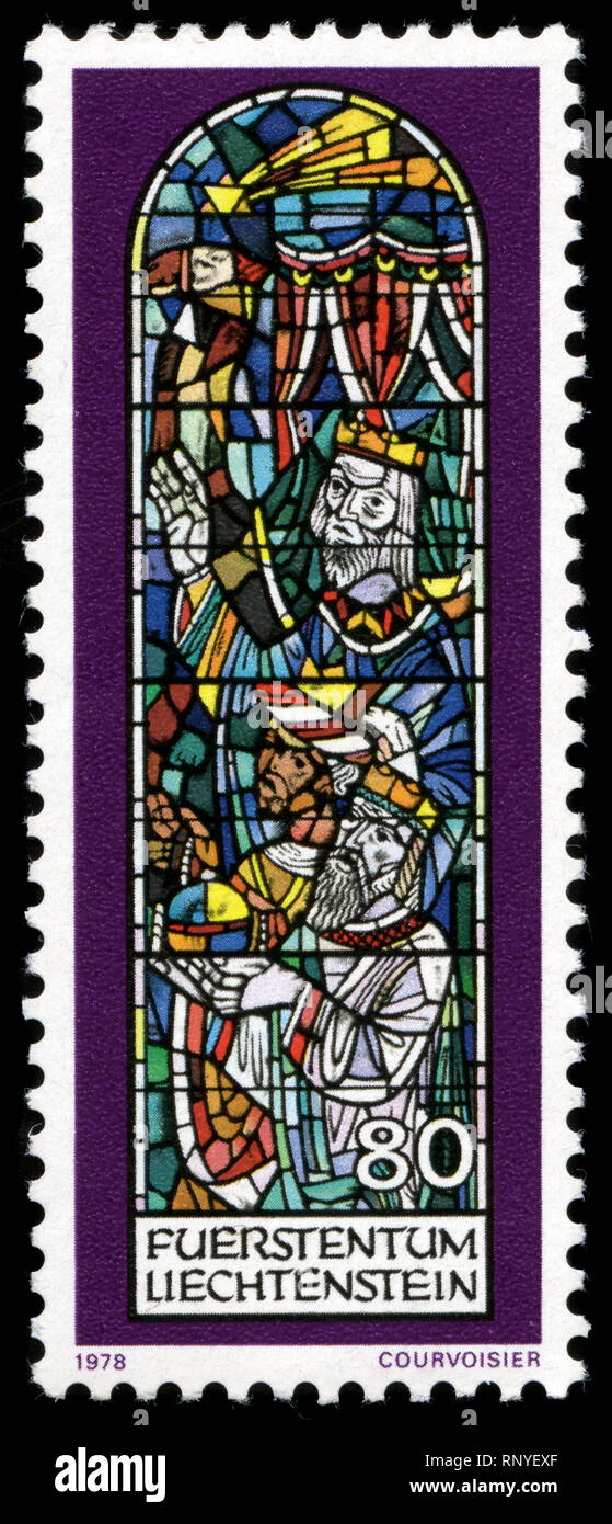 Postage stamp from Liechtenstein in the Stained windows series issued ...