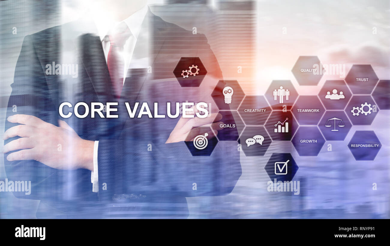 Core values concept on virtual screen. Business and finance solutions ...