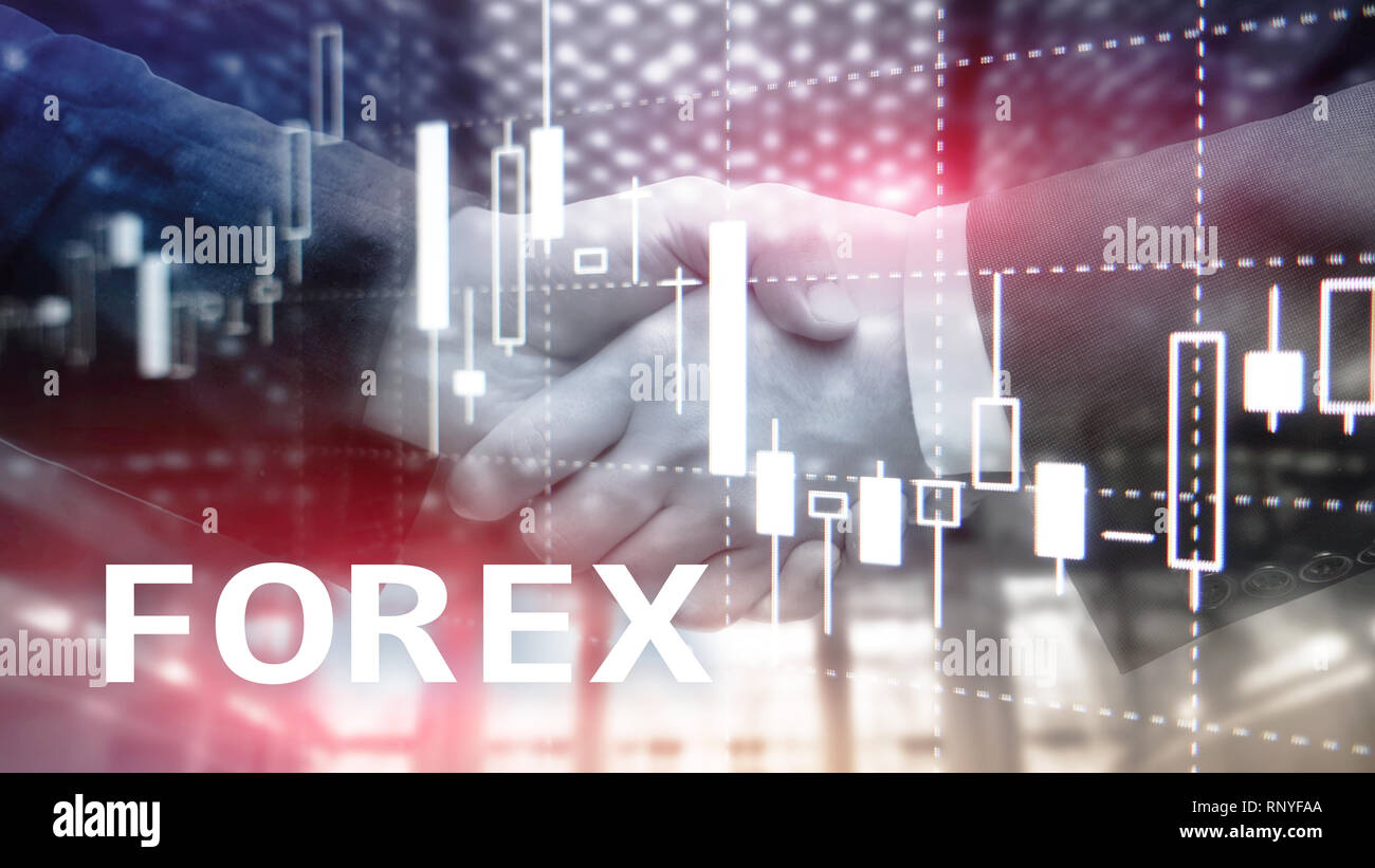 Forex trading, financial candle chart and graphs on blurred business ...