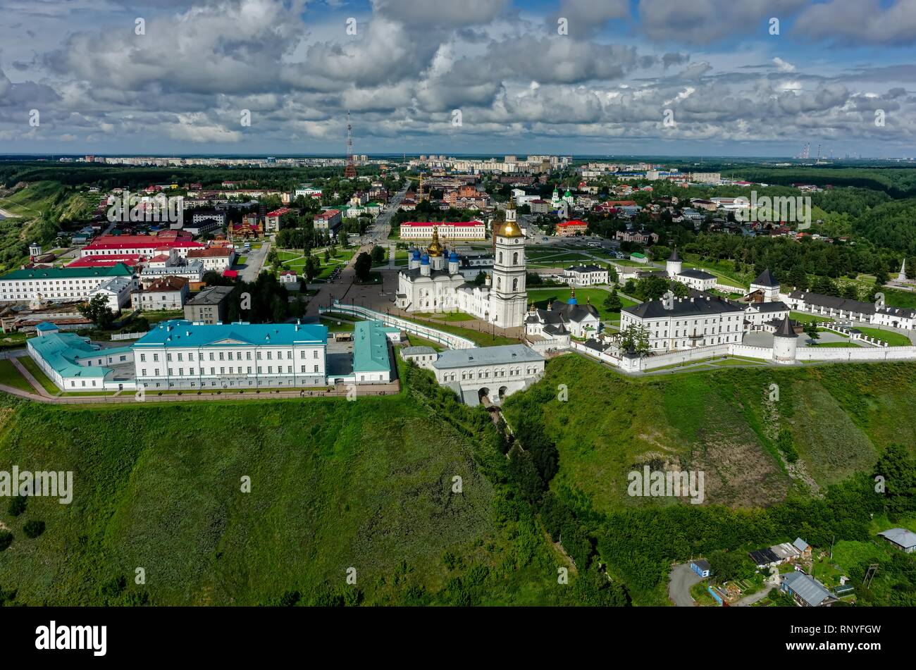 Tobolsk, Russia - July 15, 2016: Aerial view onto Tobolsk Kremlin with ...