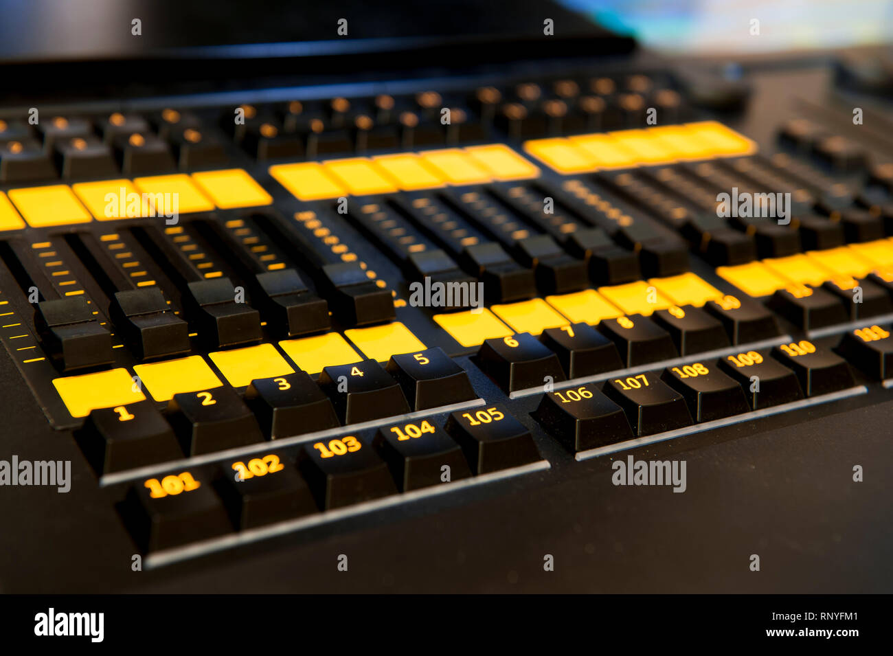 Sound mixer control panel, closeup. Sound engineer Stock Photo - Alamy