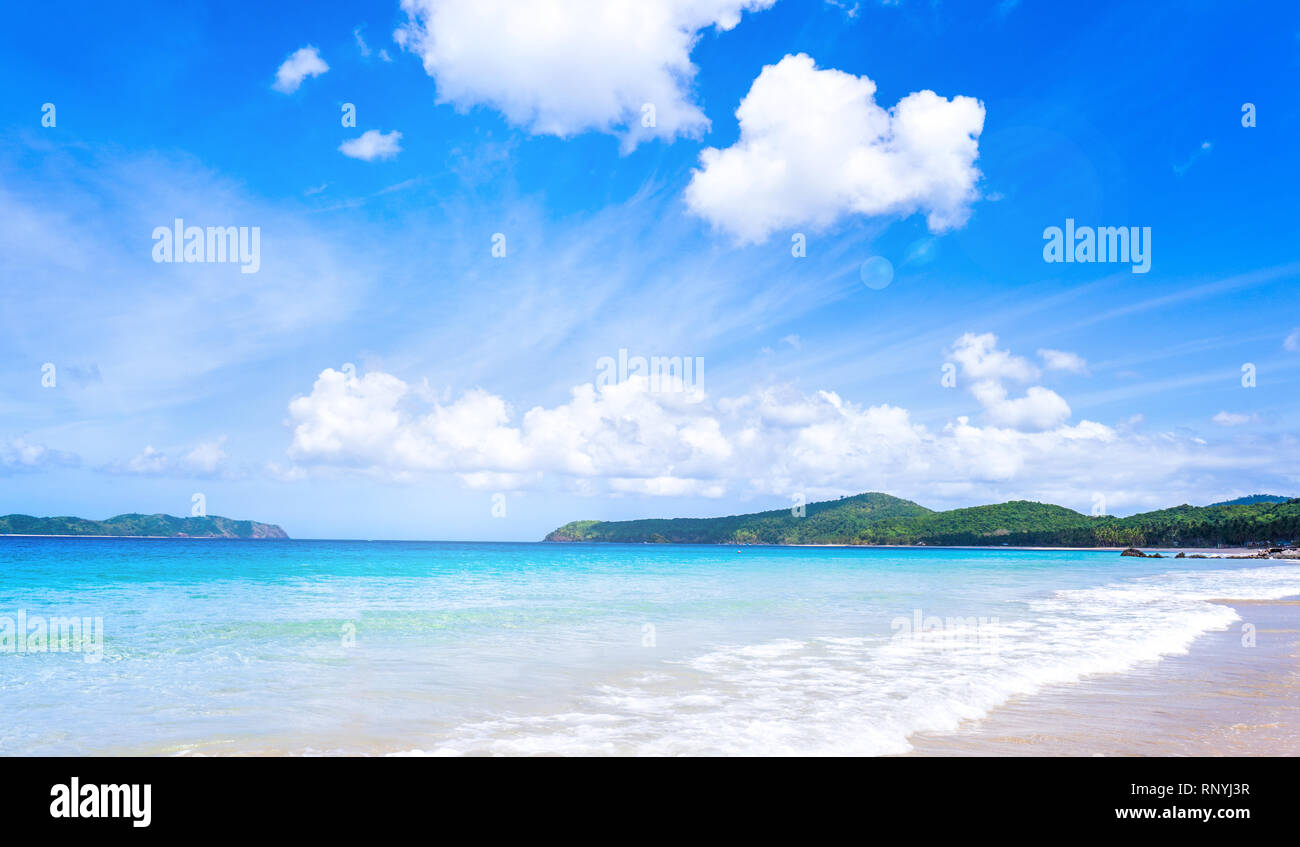 Beautiful amazing gold colored sandy beach with soft waves isolated ...