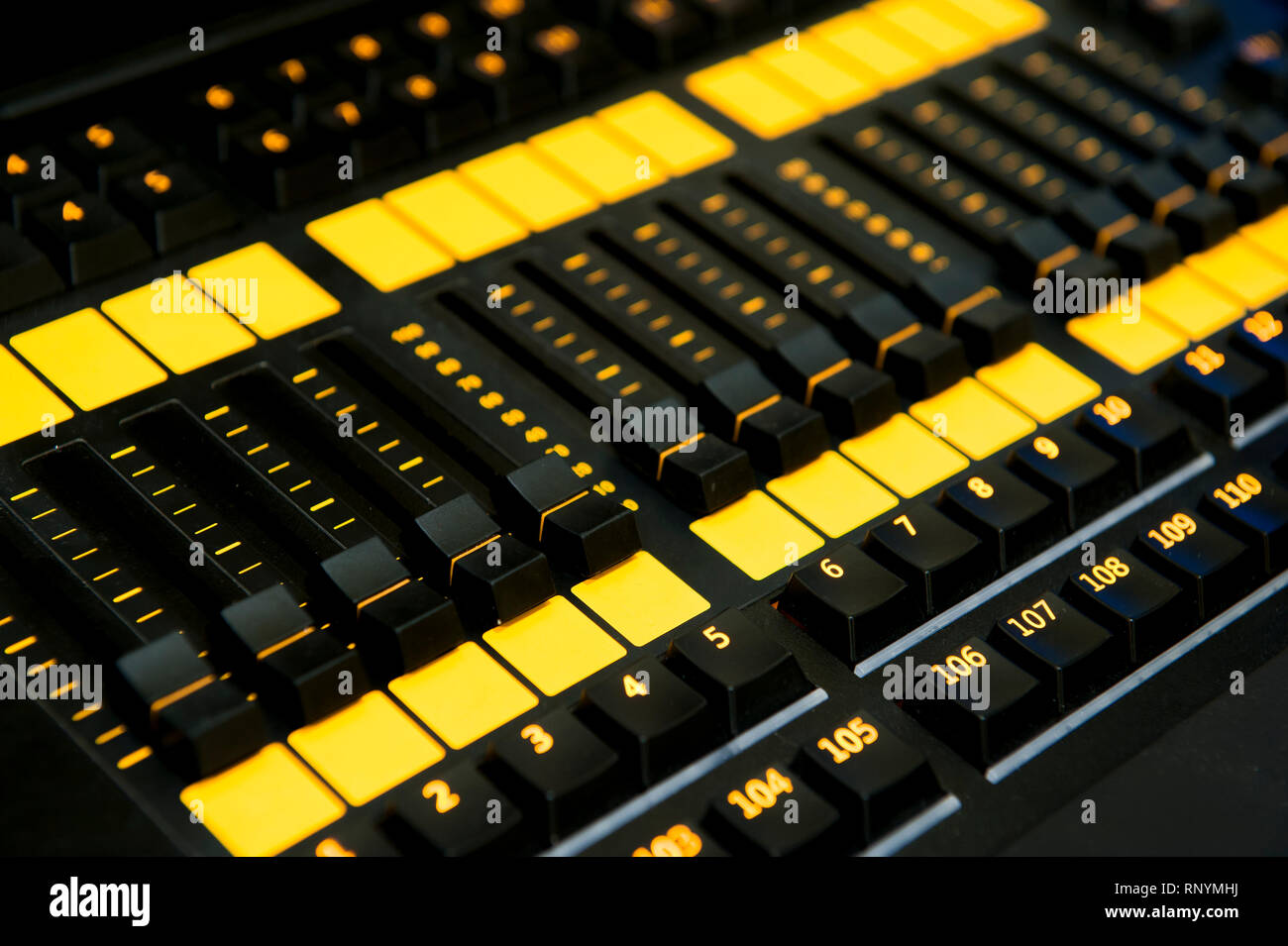Sound mixer control panel, closeup. Sound engineer Stock Photo - Alamy