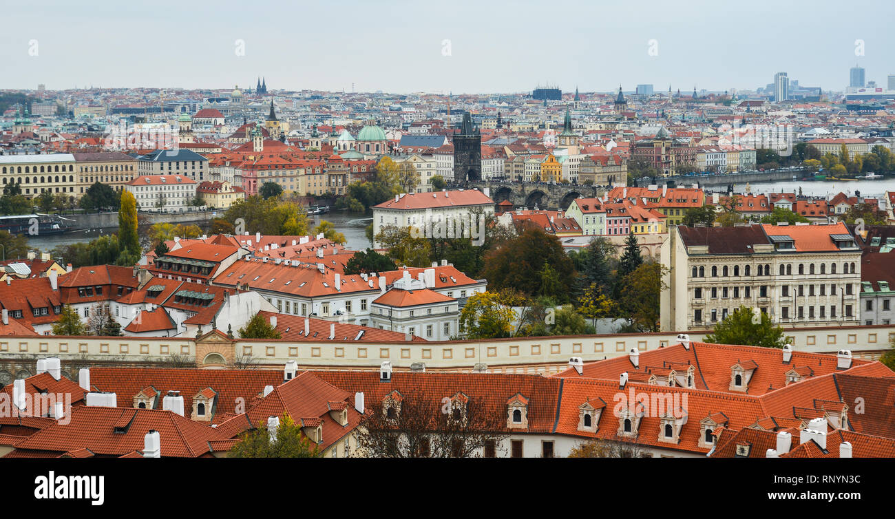 Aerial view of Old Praha (Prague), Czech. Prague is one of Europe most ...