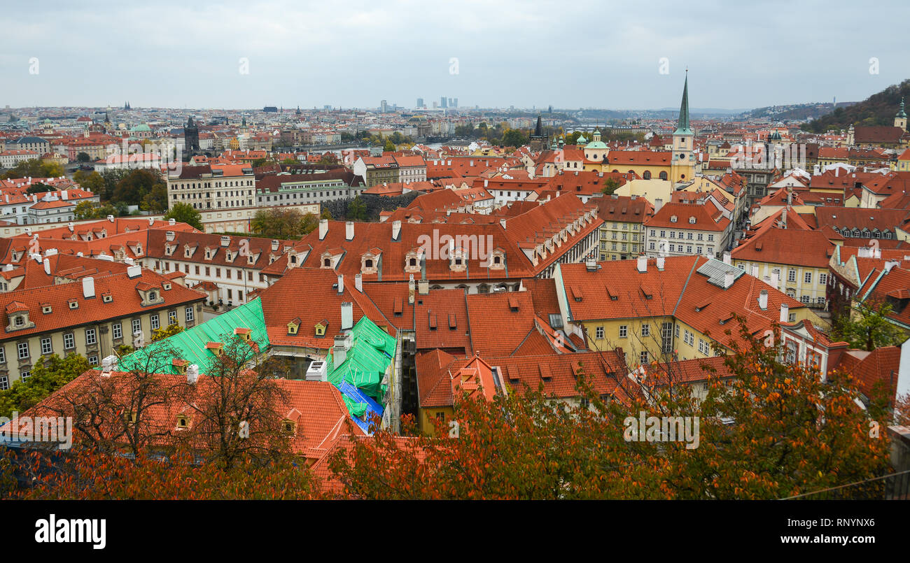 Aerial view of Old Praha (Prague), Czech. Prague is one of Europe most ...