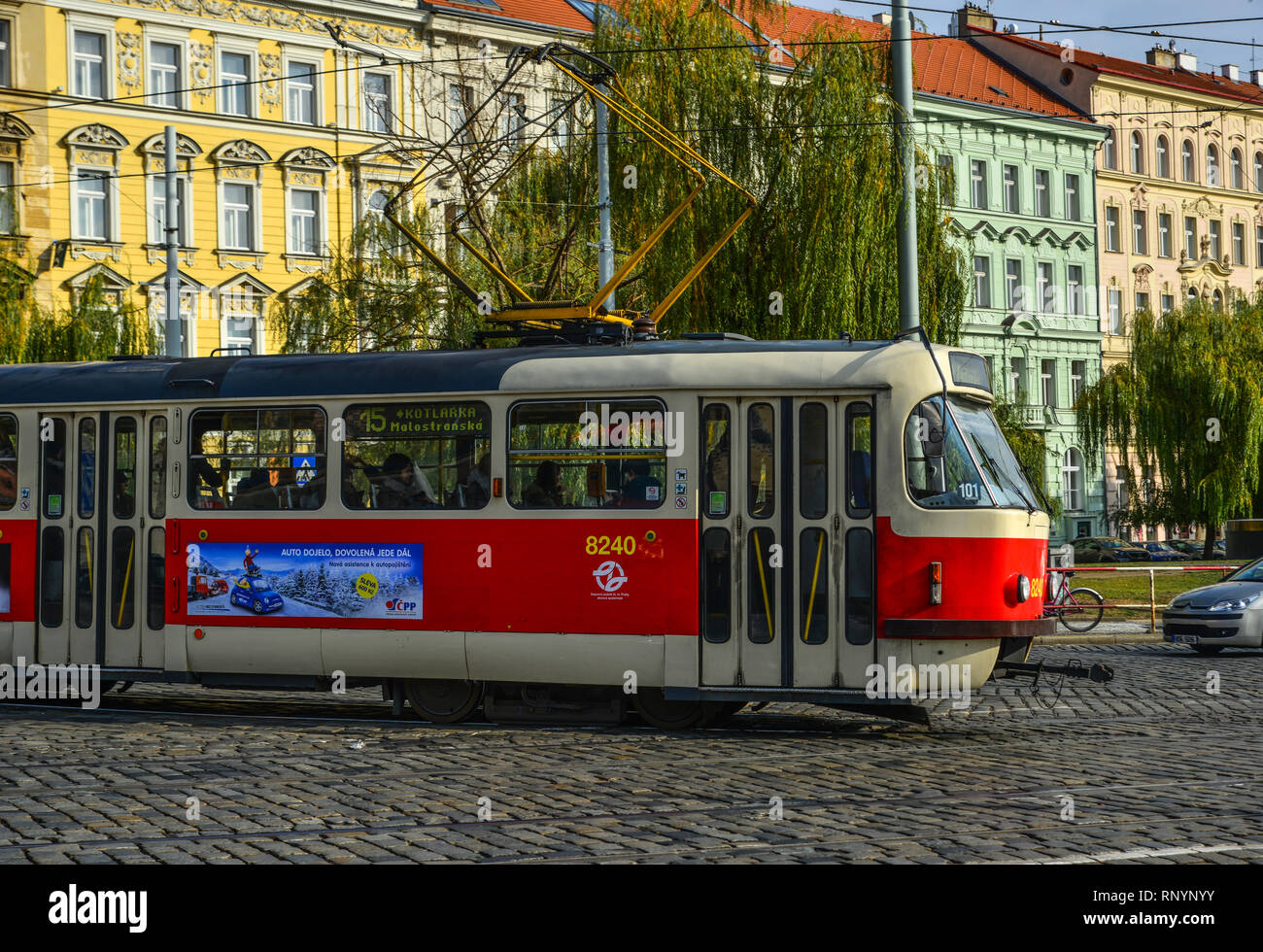 Prague, Czechia - Oct 26, 2018. Retro tram at old town of Prague (Praha ...