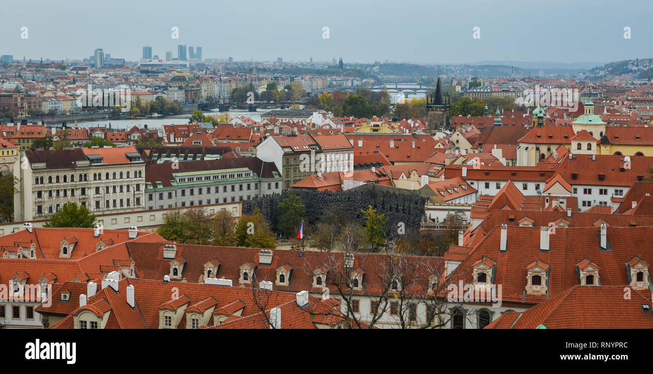Aerial view of Old Praha (Prague), Czech. Prague is one of Europe most ...