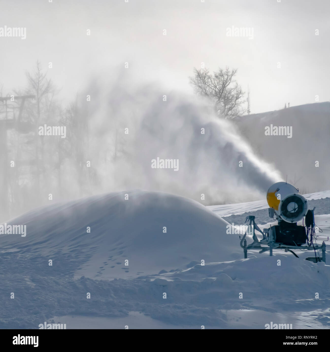 Heap of artificial snow from snow cannon in Utah Stock Photo - Alamy