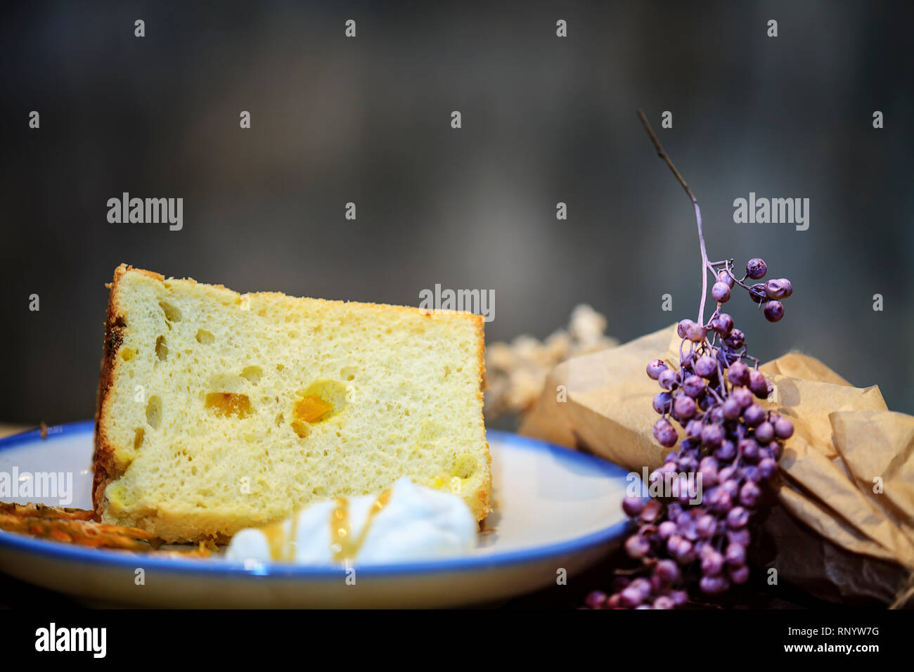 The Freshly baked yellow homemade cake with nice background color Stock ...