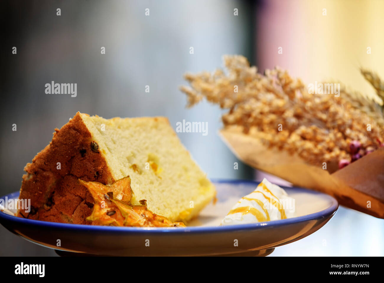 The Freshly baked yellow homemade cake with nice background color Stock ...